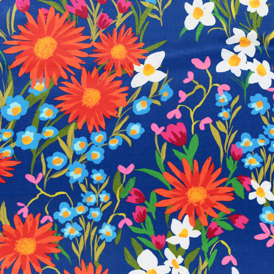 Floral Viscose Eco Satin Fabric in Lara Cobalt | Frankie Rose Fabrics