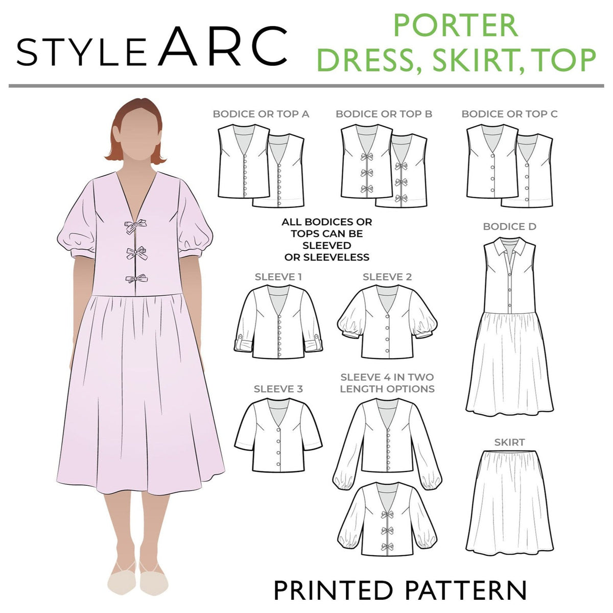 Porter Dress, Skirt & Top Woven Sewing Pattern Pack by Style Arc